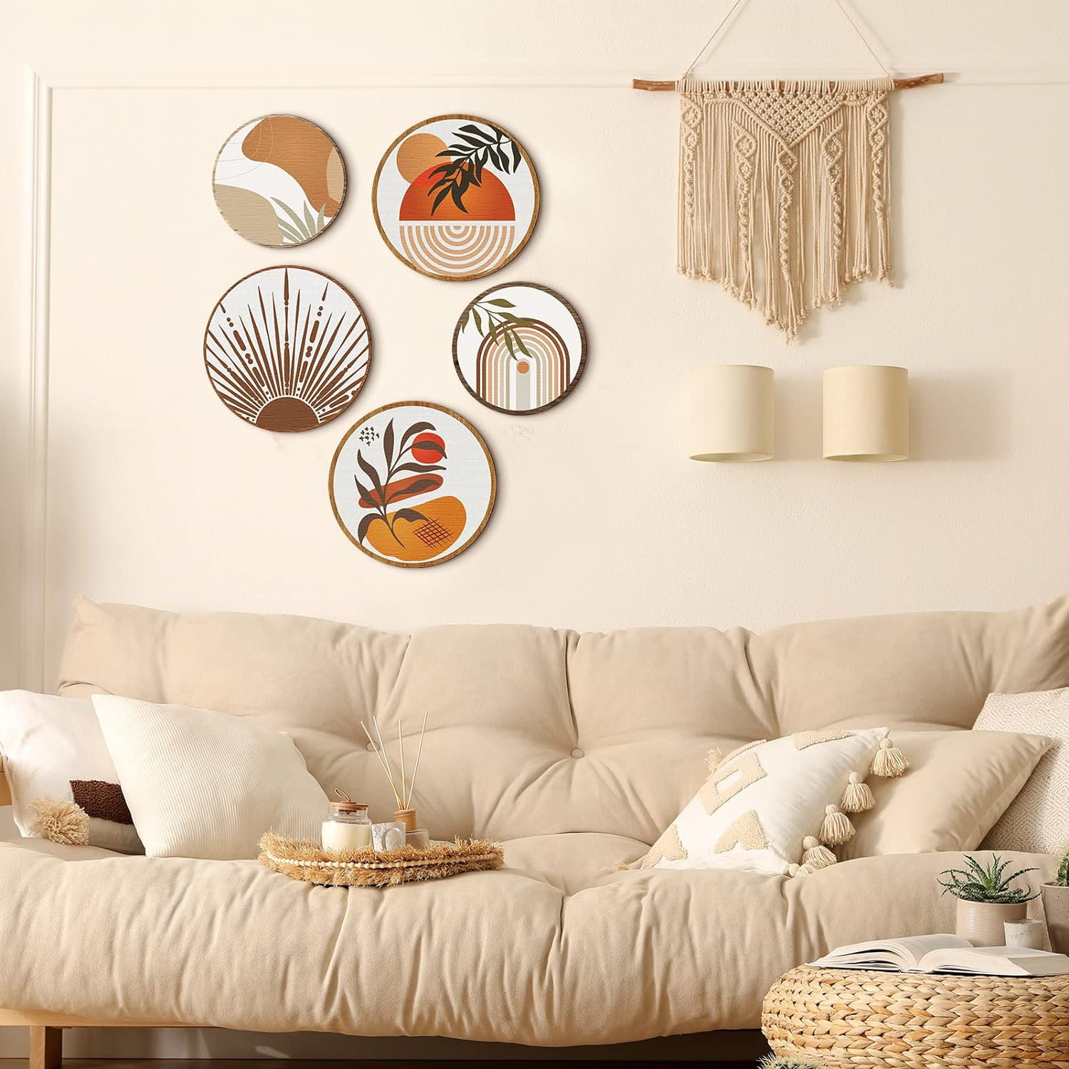 Corrigan Studio 5 Pcs Boho Wall Art Decor Wooden Living Room Wall Decor Bohemian Wall Hanging Decor Farmhouse Geometric Hanging Decor 10 And 8 Aesthetic Wood Minimalist Wall Art For Apartment Bedroom
